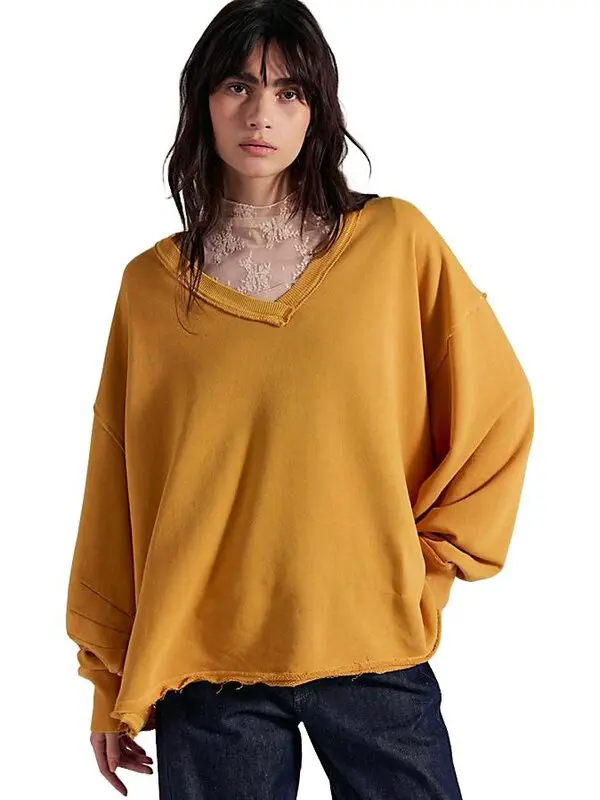 Free People We The Free Venice V-neck Sweatshirt - Golden Yellow