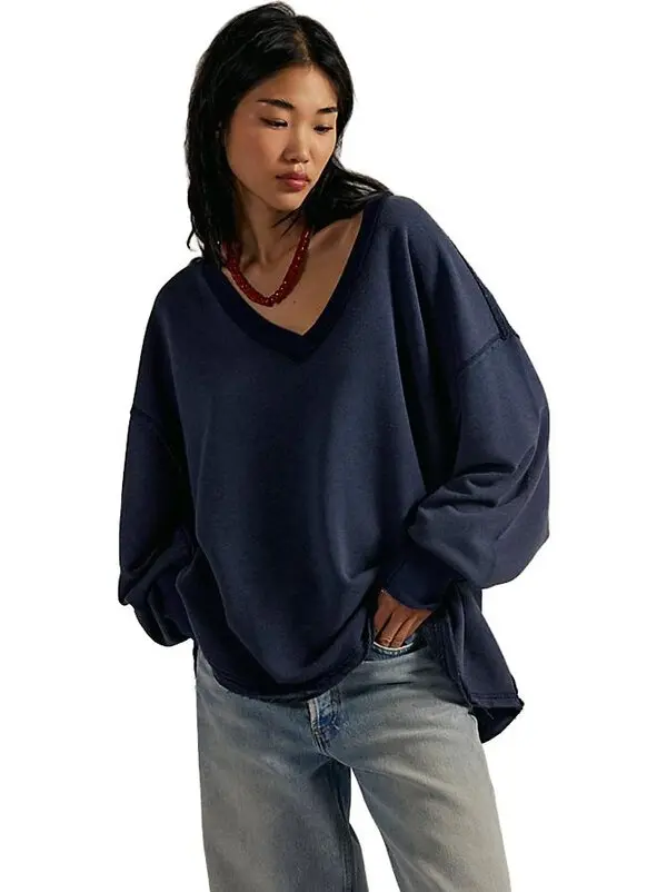 Free People We The Free Venice V-neck Sweatshirt - Navy