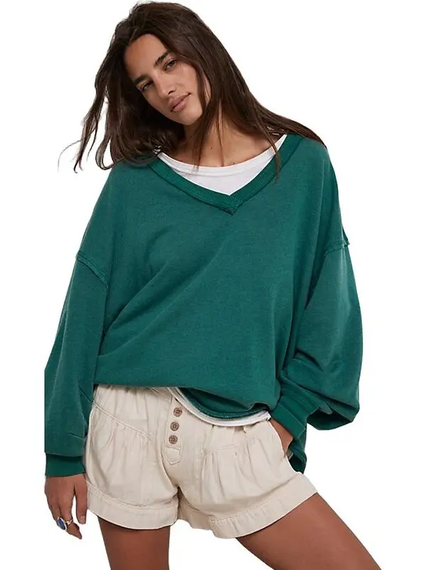 Free People We The Free Venice V-neck Sweatshirt - Pine Frost