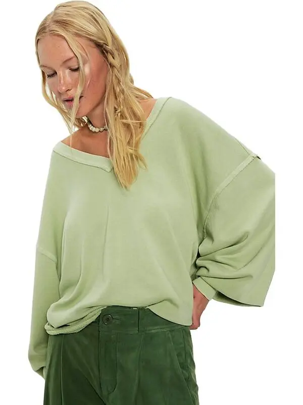 Free People We The Free Venice V-neck Sweatshirt - Soft Moss