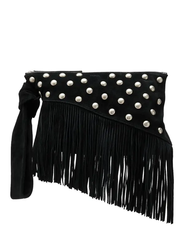 Isabel Marant Faro Fringed Suede Clutch - Black