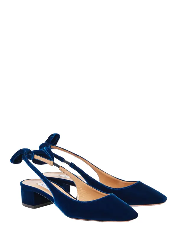 AQUAZZURA Very Bow Tie 35 Velvet Slingback Pumps - Blue