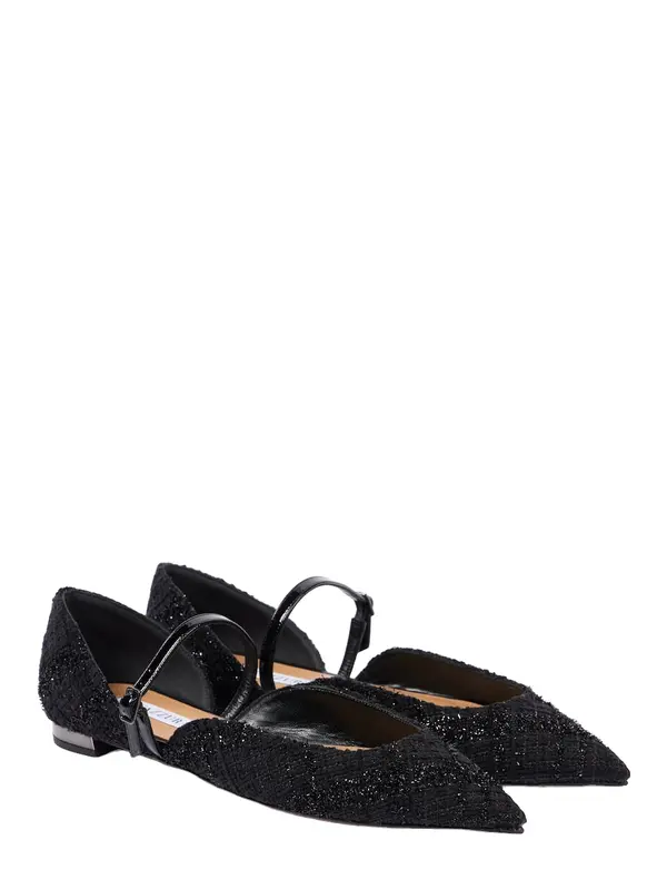 AQUAZZURA Bellezza Bouclé Mary Jane Flats - Black