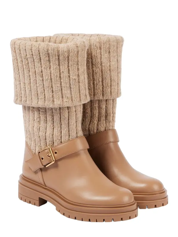 GIANVITO ROSSI Thurso Leather-trimmed Sock Boots - Beige