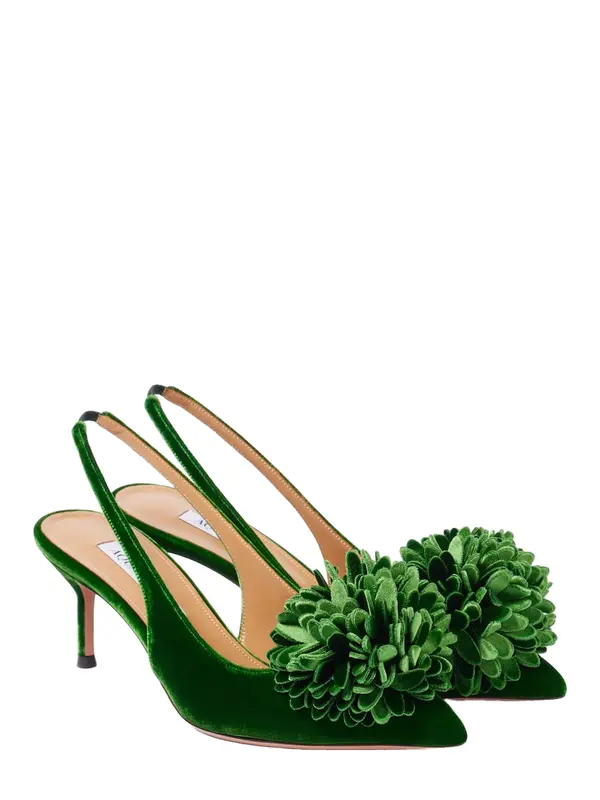 AQUAZZURA Couturier Sling 65 Velvet Slingback Pumps - Green