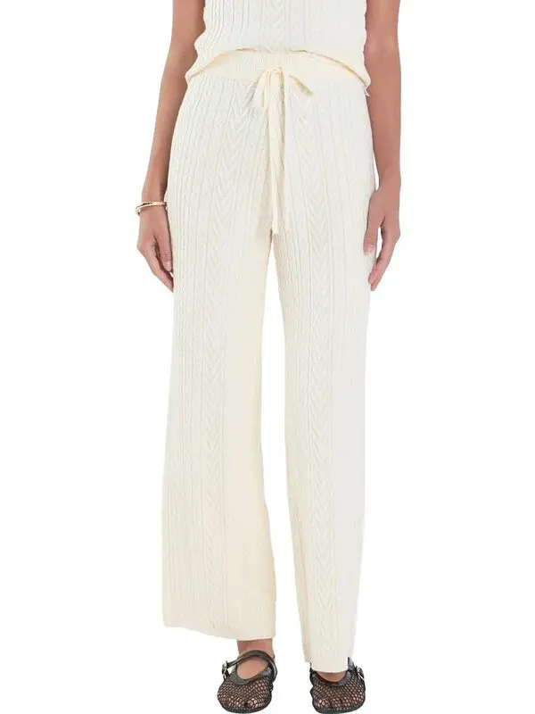 English Factory Tie Waist Cable Stitch Pants - Ivory