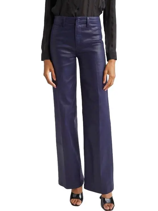 L'Agence Clayton High-waist Wide-leg Pants - Deep Midnight Coated
