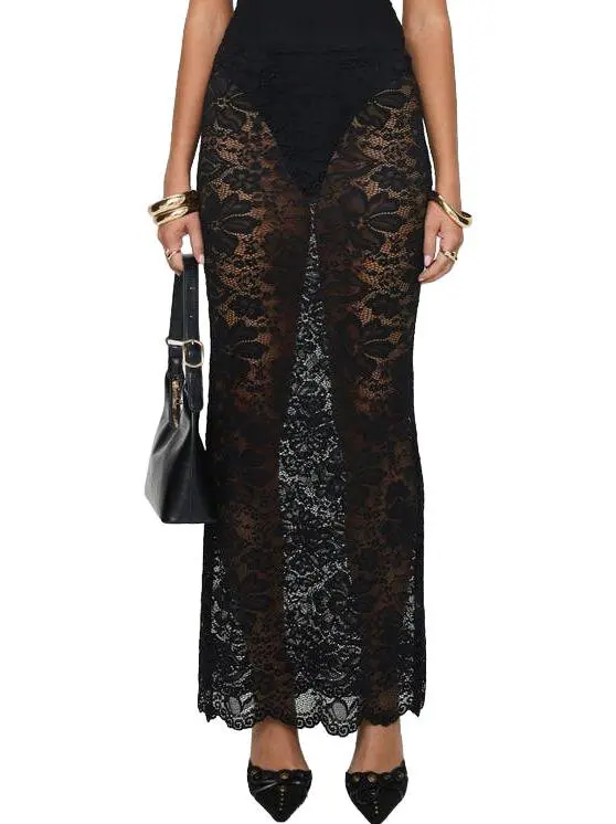 Princess Polly Lombardio Lace Maxi Skirt - Black
