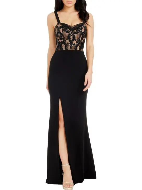 Dress The Population Monique Sequin Lace Bodice Gown - Black/beige