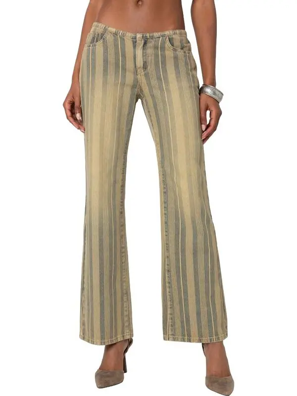 EDIKTED Eternity Pinstripe Flare Jeans - Mix