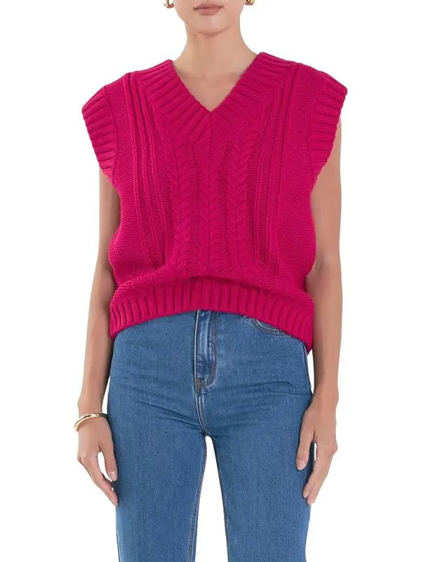 English Factory Cable Stitch Sweater Vest - Magenta