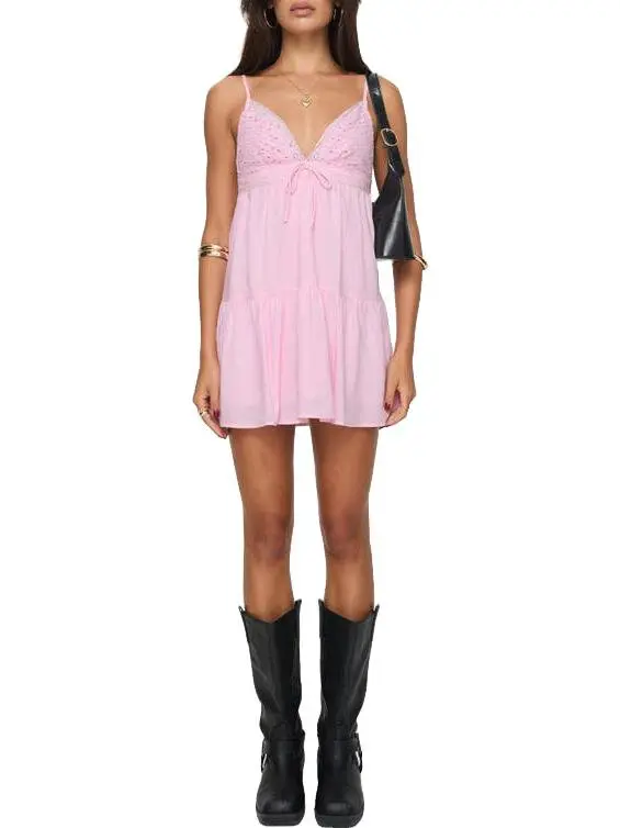 Princess Polly Nicoletta Eyelet Embroidered Babydoll Minidress - Light/pastel Pink