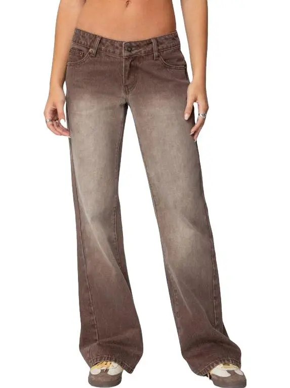 EDIKTED Alysse Low Rise Wide Leg Jeans - Brown-washed