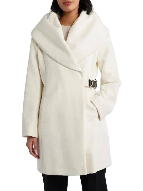 Via Spiga Hooded Wool-blend Belted Coat - Winter White