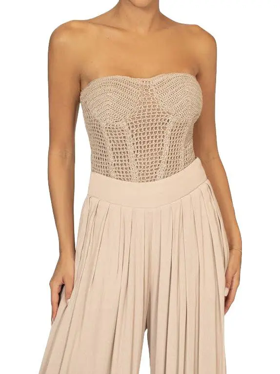 JLUXLABEL Open Stitch Strapless Bustier Top - Beige