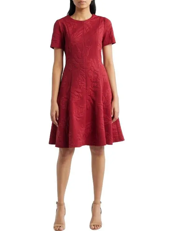 Julia Jordan Floral Jacquard Fit & Flare Dress - Burgundy