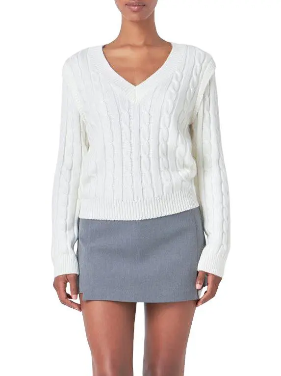 Endless Rose Cable Knit V-neck Sweater - Ivory