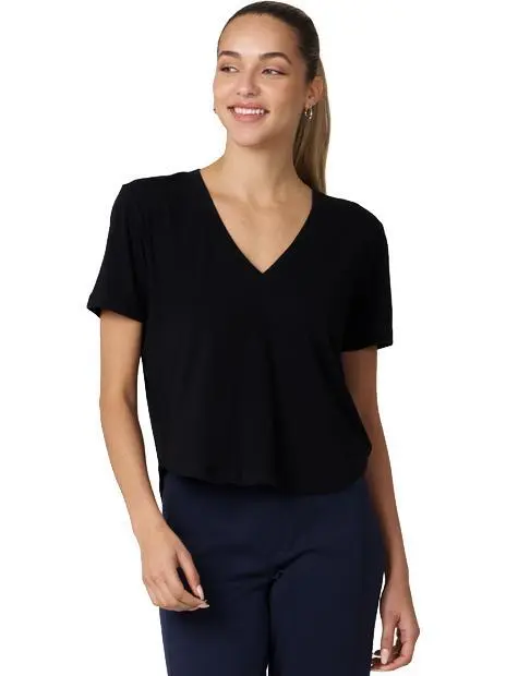 REBODY Essentials V-neck Short Sleeve Top - Black