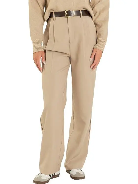 GREY LAB Pleated Wide Leg Trousers - Tan