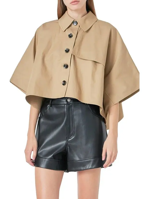 GREY LAB Collar Boxy Cape Shirt - Beige