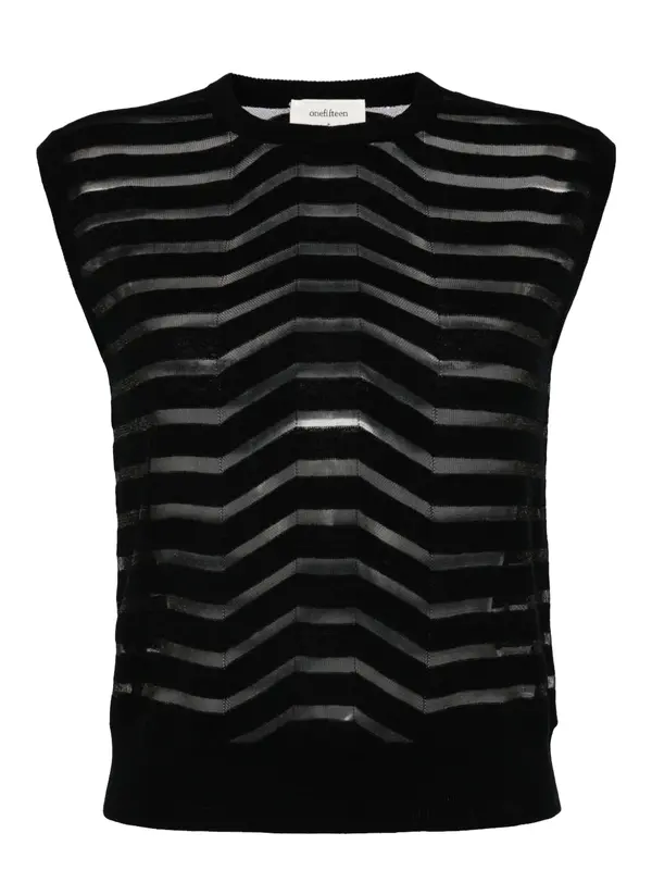 ONEFIFTEEN Striped Knitted Vest - Black