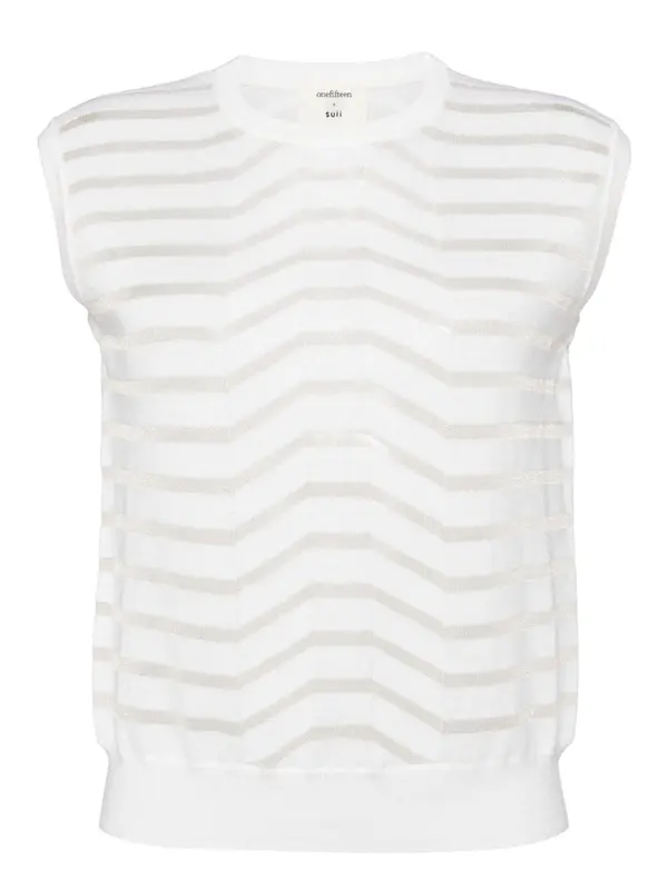 ONEFIFTEEN Striped Knitted Vest - White