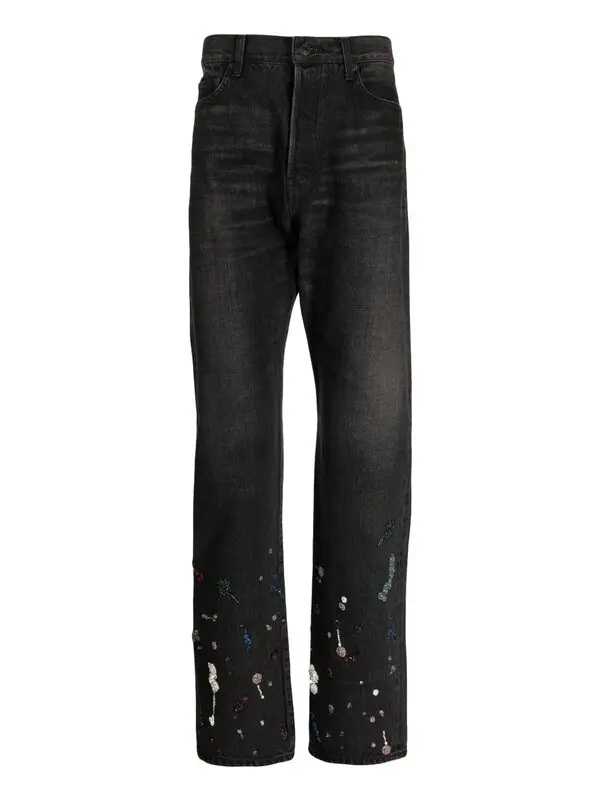 UNDERCOVERISM Bead-embellished Straight-leg Jeans - Black