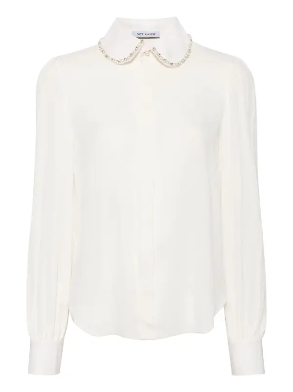 Dice Kayek Pearl Beaded Collar Silk Shirt - White