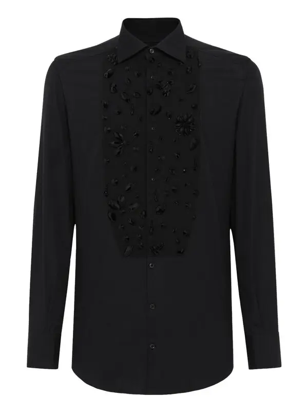 Dolce & Gabbana Rhinestone-embroidery Tuxedo Shirt - Black