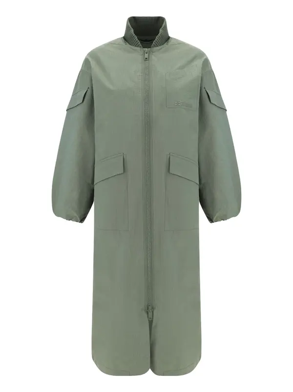 GANNI Seersucker Shell Coat - Green