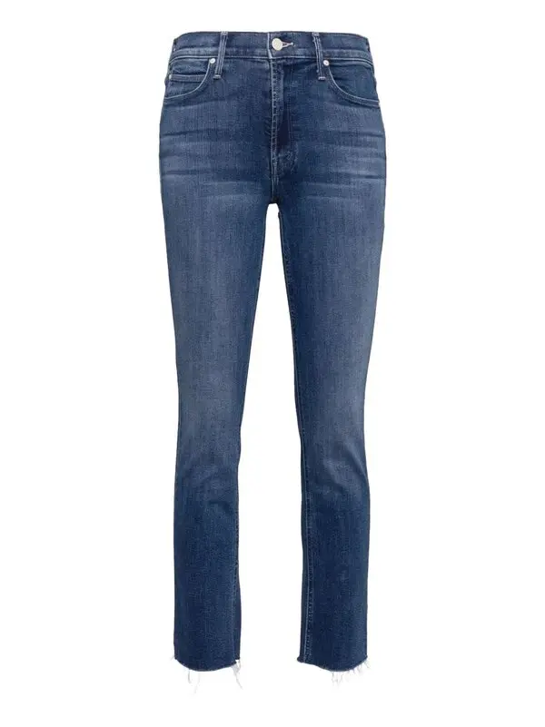 MOTHER The Mid Rise Dazzler Ankle Fray Straight-leg Jeans - Blue