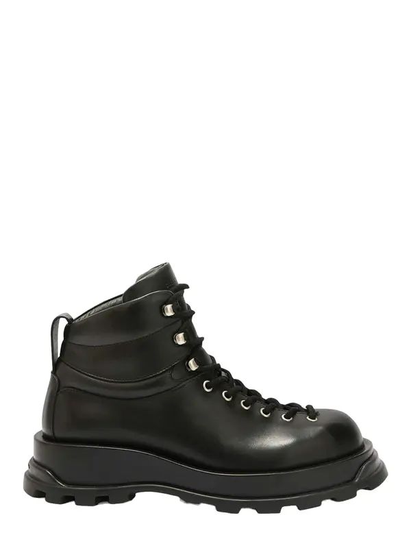 JIL SANDER Leather Combat Boots - Black