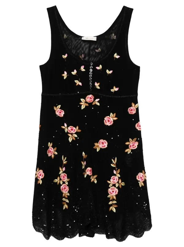 Blumarine Embroidery Tulle Mini Dress - Black