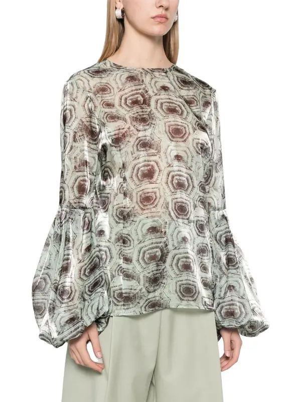 GENNY Organza Turtle Print Blouse - Green
