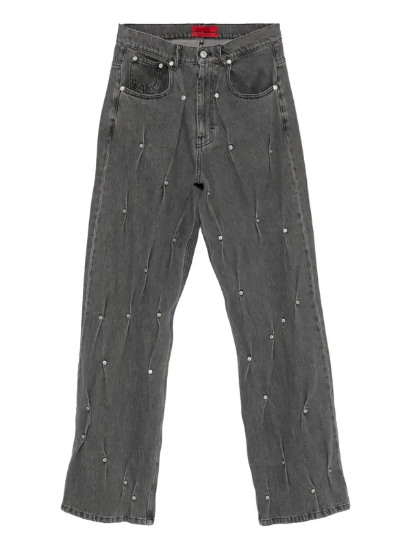 KUSIKOHC Multi Rivet Straight Leg Jeans - Grey
