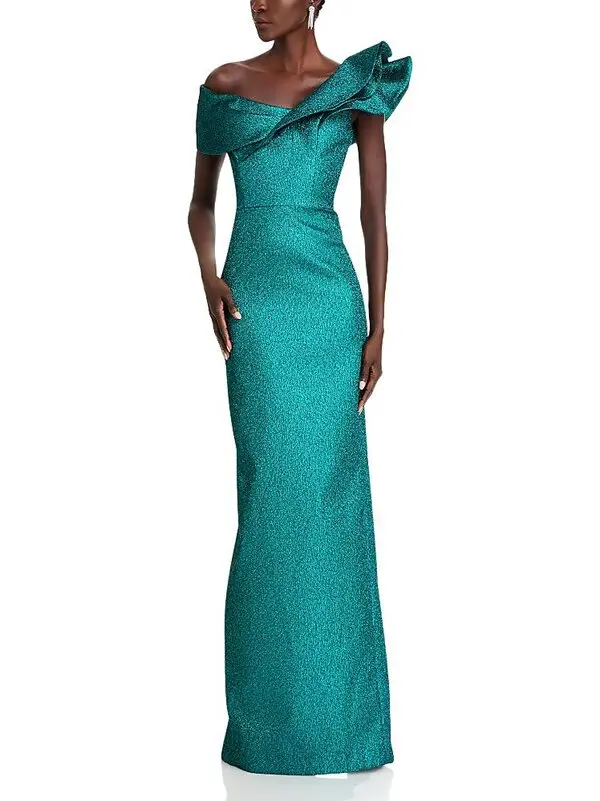 Rickie Freeman For Teri Jon Metallic Jacquard Gown - Emerald Multi