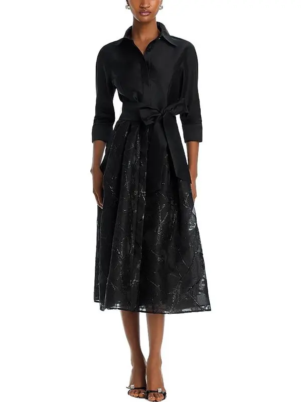 Rickie Freeman For Teri Jon Mixed Media Shirt Dress - Black