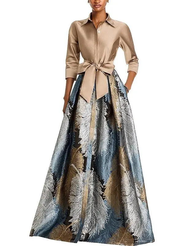 Rickie Freeman For Teri Jon Metallic Jacquard Gown - Gold Multi