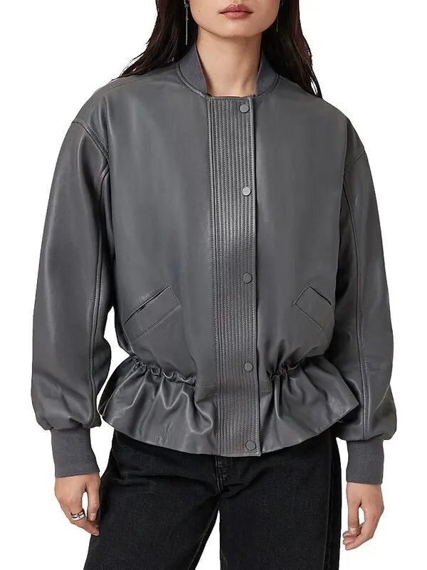 ALLSAINTS Sofi Leather Bomber Jacket - Graphite Blue