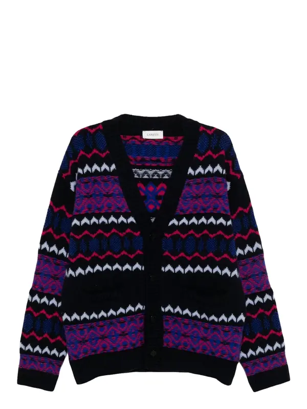 LANEUS Intarsia Knit Cardigan - Blue