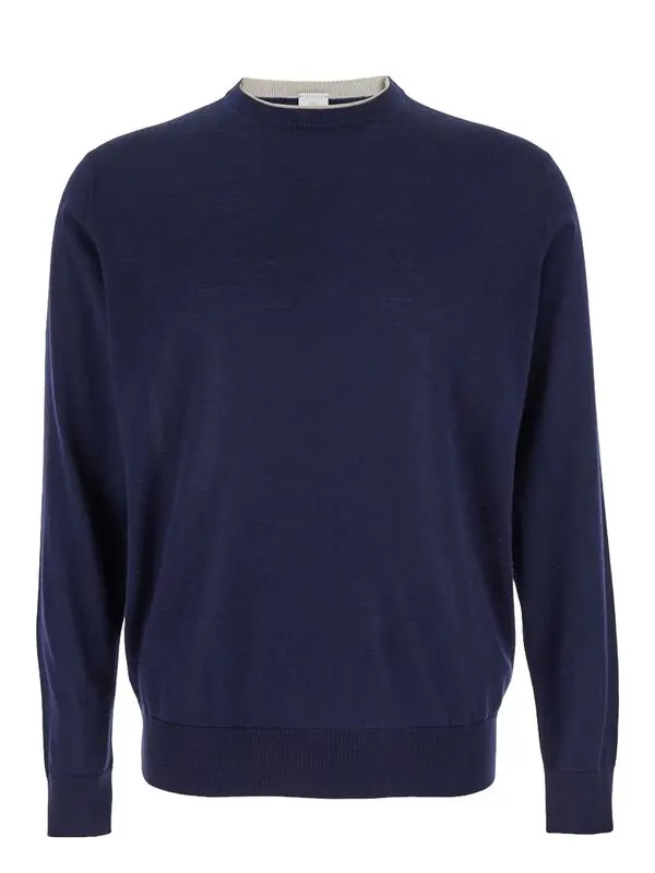 Eleventy Crewneck Sweater In Wool And Silk - Blue
