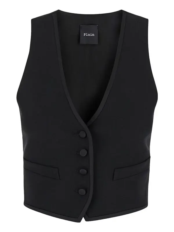 PLAIN Smoking Vest With Covered Buttons - Black