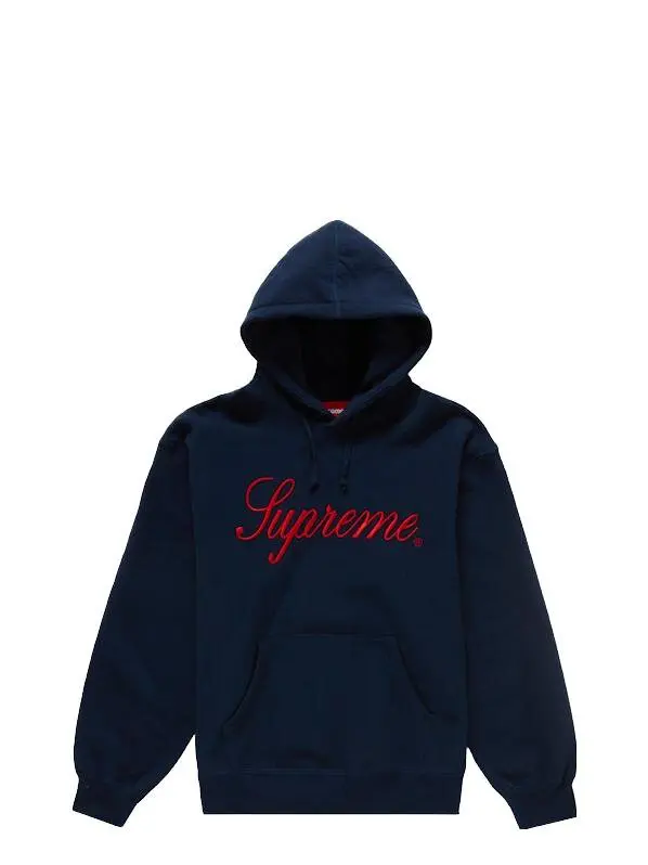 Supreme Embroidered Script Hooded Sweatshirt - Navy Blue