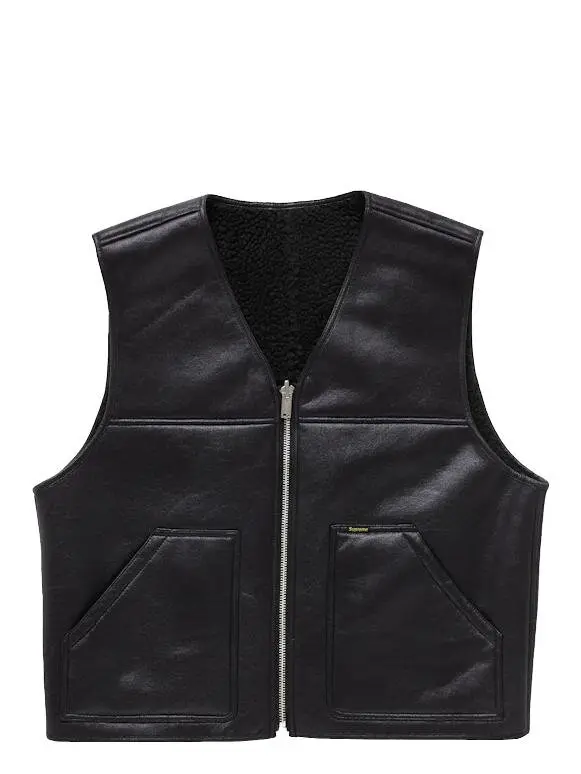 Supreme Reversible Faux Shearling Work Vest - Black