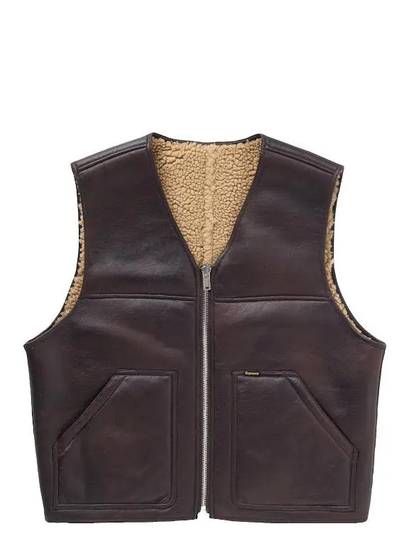 Supreme Reversible Faux Shearling Work Vest - Brown