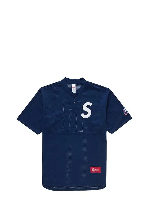 Supreme Logo Baseball Henley - Navy Blue
