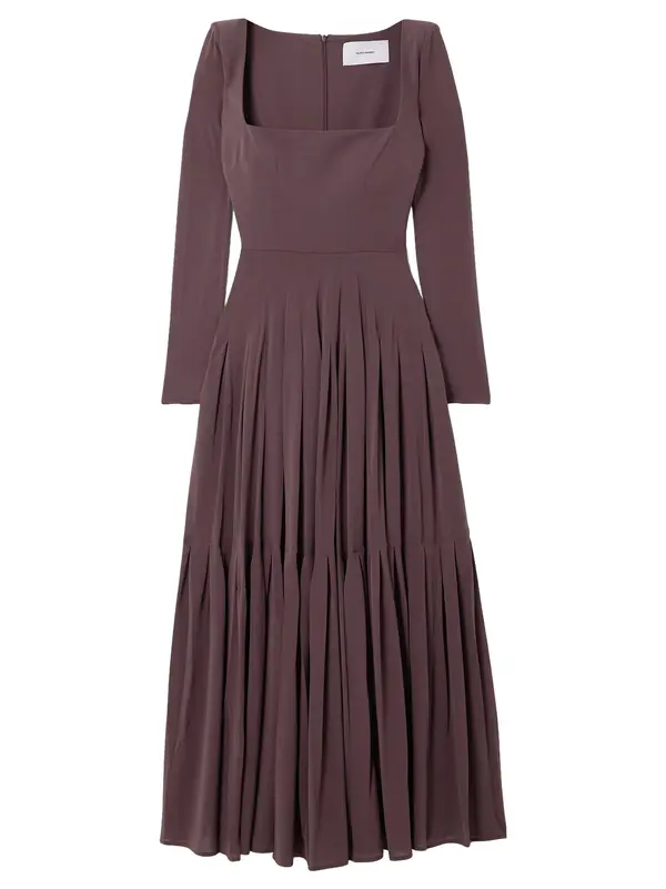 Alex Perry Tiered Pleated Recycled Stretch-crepe Maxi Dress - Brown