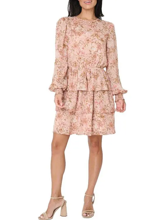 GIBSONLOOK Floral Print Sparkle Chiffon Dress - Dusty Pink Gold