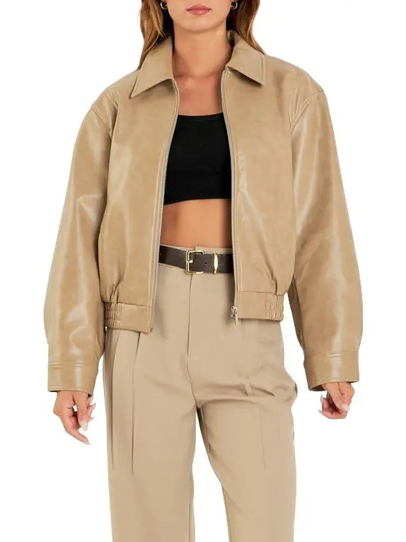 GREY LAB Crop Faux Leather Jacket - Camel
