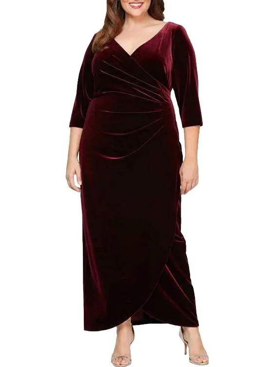 Alex Evenings Surplice Neck Velvet Dress - Wine